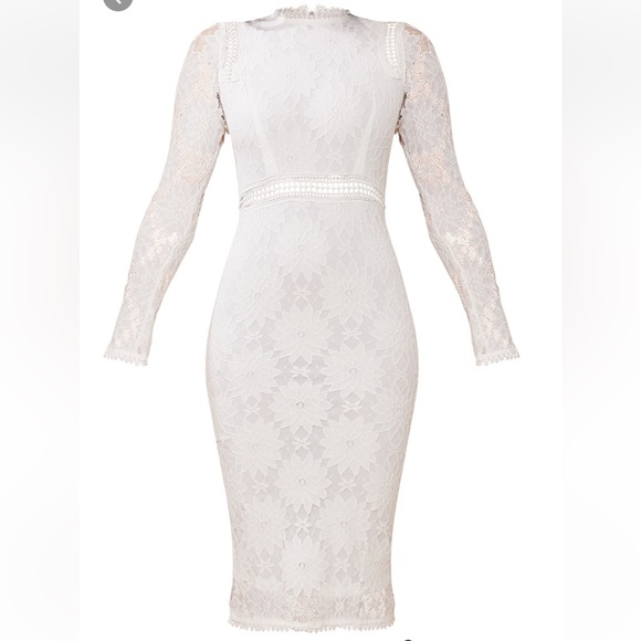 PrettyLittleThing | Dresses | Caris White Long Sleeve Lace Bodycon ...